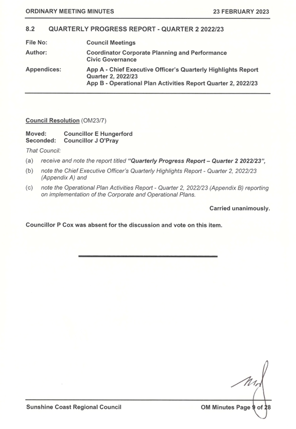 Minute Item Attachments of Ordinary Meeting - Thursday, 23 March 2023